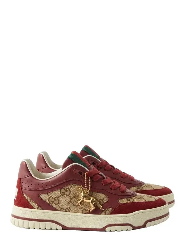 Gucci Re-web Sneakers With Horse Charm - Beige And Dark Brown