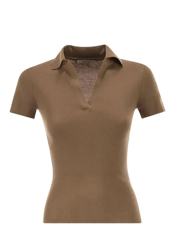Max Mara Albero Ribbed Short-sleeved Polo Shirt - Brown
