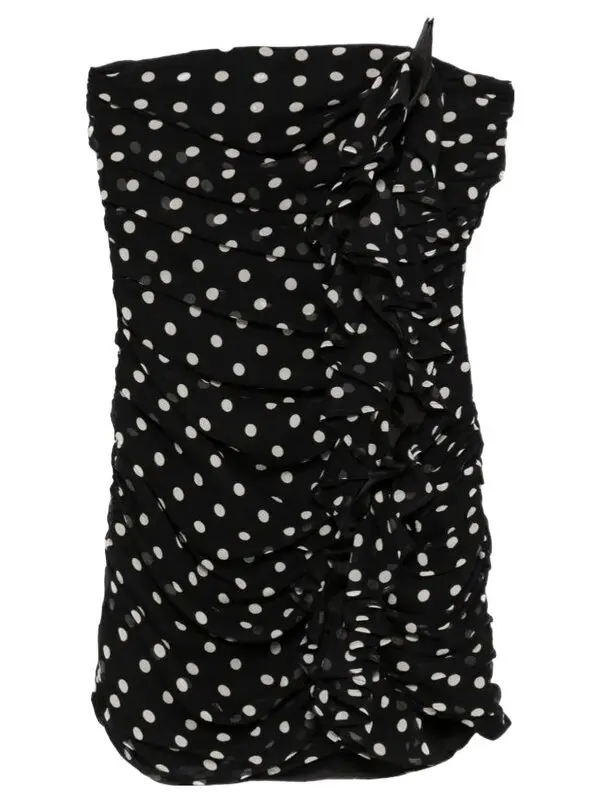 Nina Ricci Ruched Polka-dot Strapless Mini Dress - Black