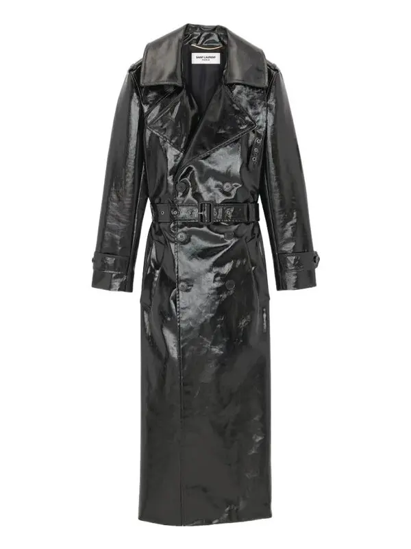 Saint Laurent Double-breasted Belted Trench Coat - Black