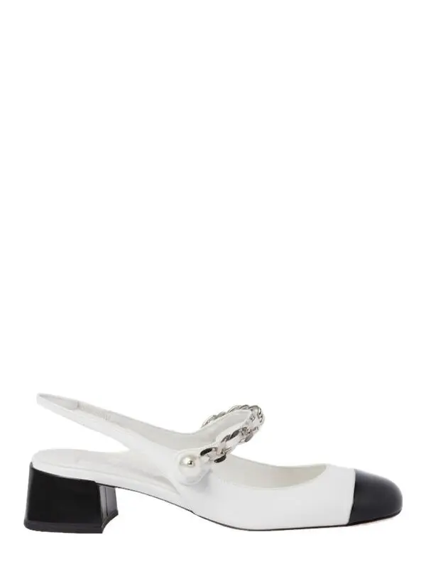 Miu Miu Two-toned Chain-linked Slingback Pumps - White
