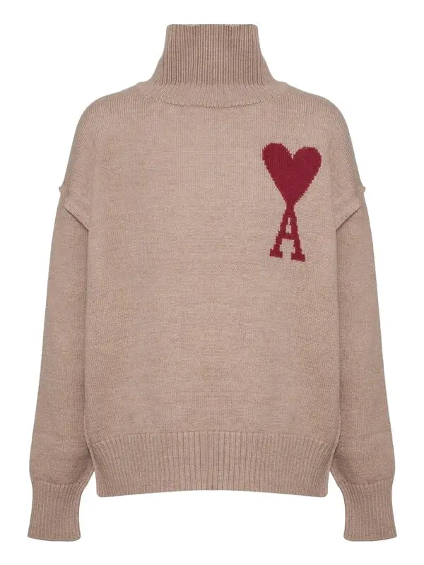 Ami De Coeur High-neck Logo Jumper - Nude