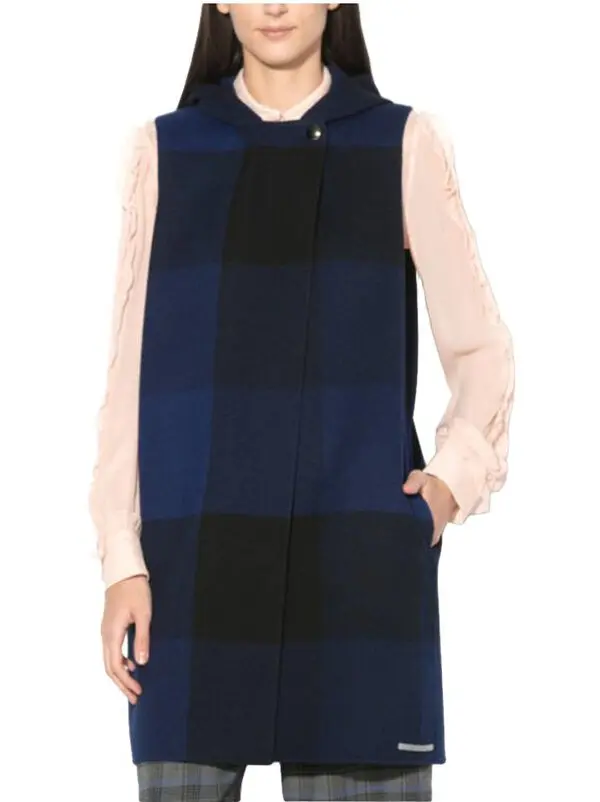 Sportmax Wool Checkered Hooded Vest - Black