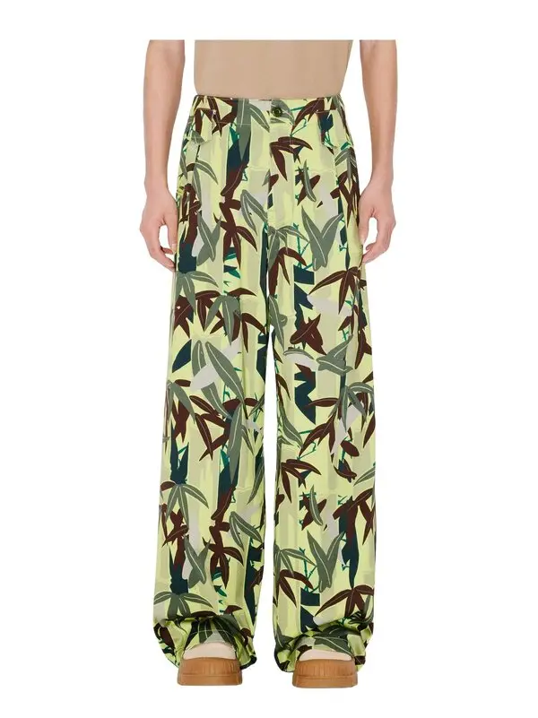 Kenzo Chiku-rin Camo Oversized Pleated Cotton Pants - Vanilla