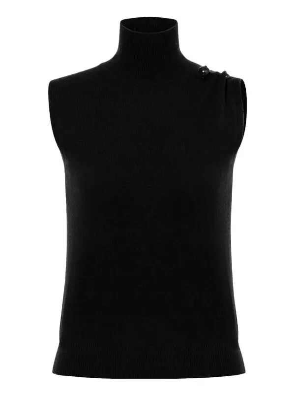 Alberta Ferretti Sleeveless Funnel Neck Top With Decorative Button Detail - Black