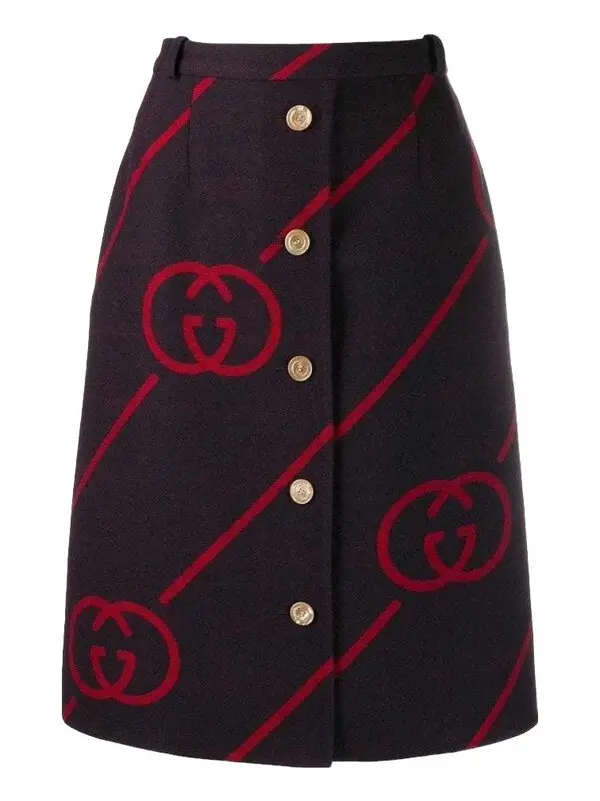 Gucci Reversible Wool Skirt With Interlocking G Motif - Blue