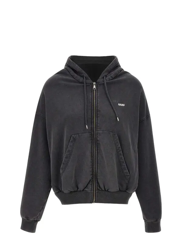 AVAVAV Logo Embroidered Zip-up Hoodie - Black