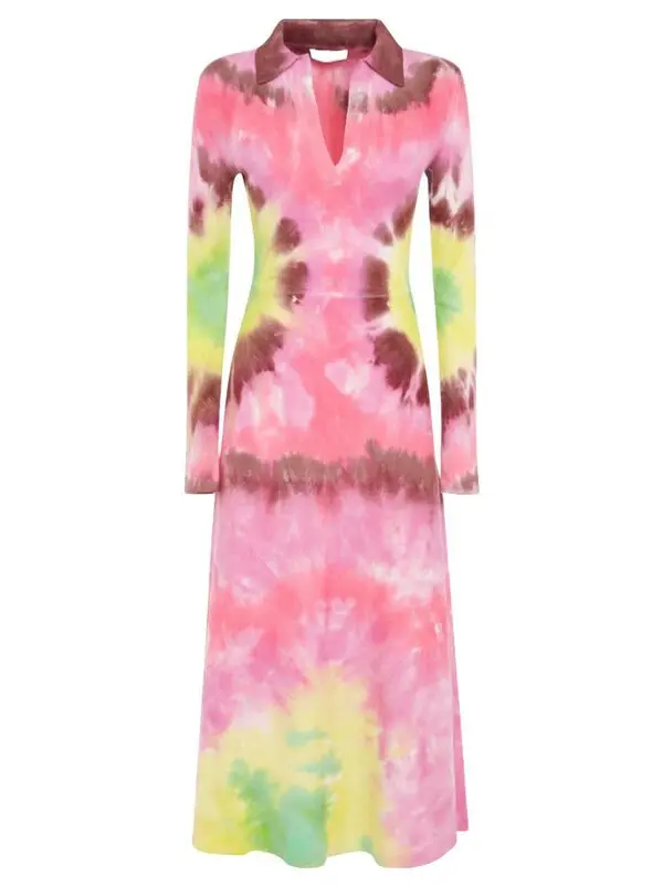 Gabriela Hearst Long-sleeve Lapel Tie-dye Dress - Pink