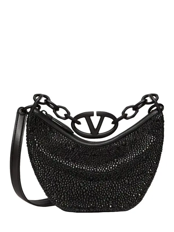 Valentino Garavani Mini Vlogo Moon Zip-up Hobo Bag - Black