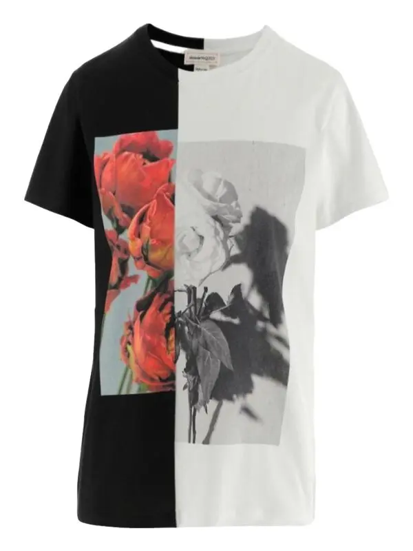 Alexander McQueen Logo Round Neck Short Sleeve T-shirt - Black