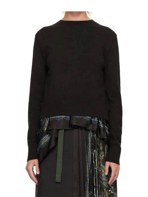 Sacai Paisley Printed Crewneck Jumper - Brown/khaki