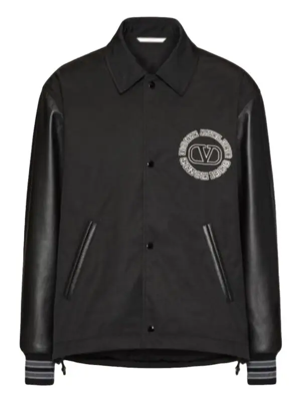 Valentino Garavani Long Sleeve Varsity Jacket With Leather Sleeves - Black