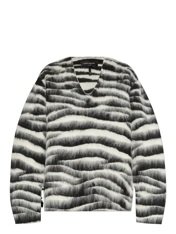 Marc Jacobs Zebra Pattern V-neck Jumper - Grey