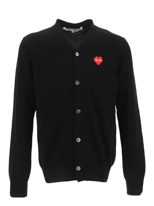 Play Comme Des Garcon Logo Patch V-neck Cardigan - Black
