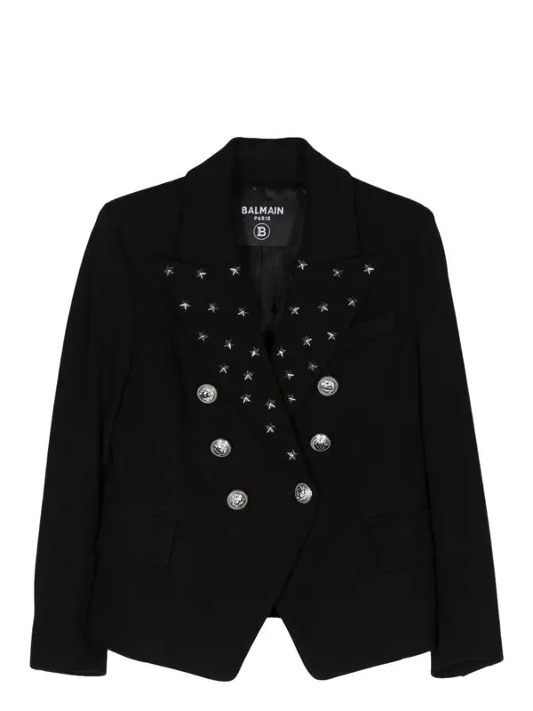 Balmain Star Embellished Double Breasted Blazer - Black