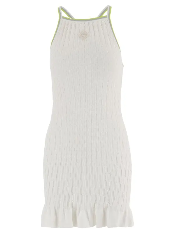 Casablanca Ruffled-hem Ribbed Mini Dress - White