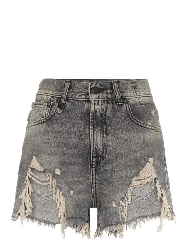 R13 Grey Distressed Denim Shorts - Black
