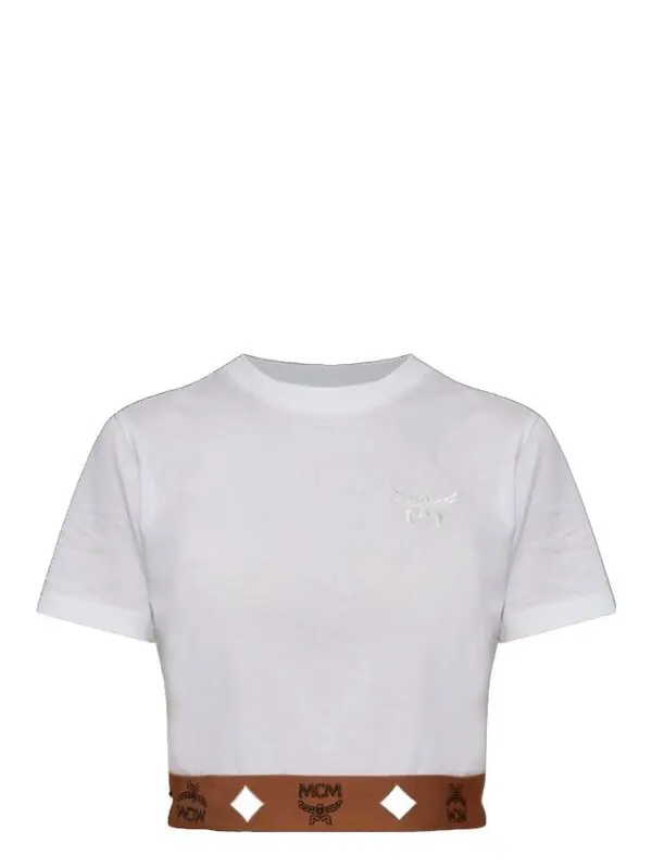 Mcm Cropped T-shirt With Logo Waistband - White