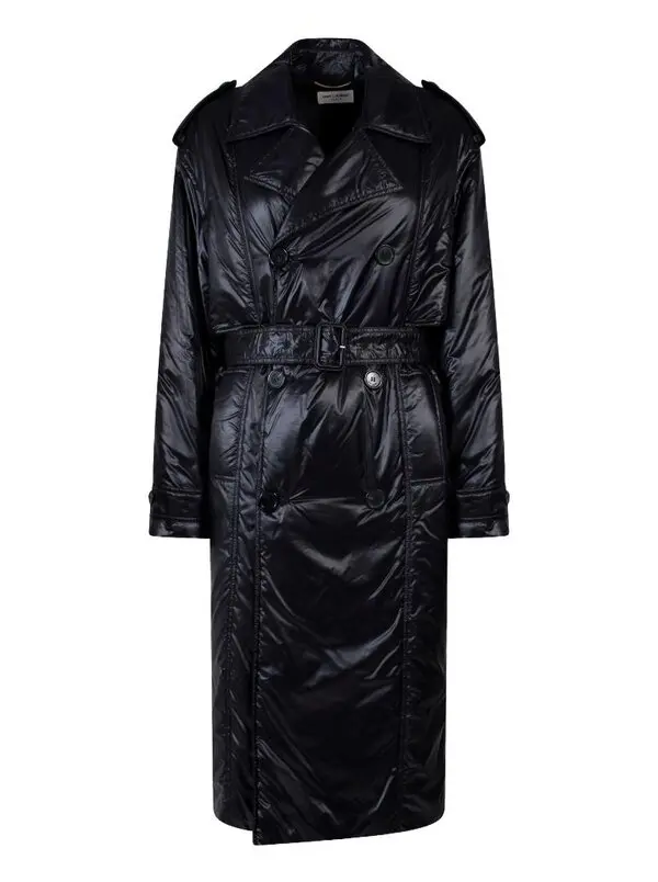 Saint Laurent Belted Double-breasted Coat - Black