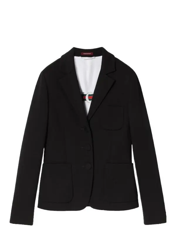 Gucci Single-breasted Cotton Jersey Jacket With Double G Lining - Black