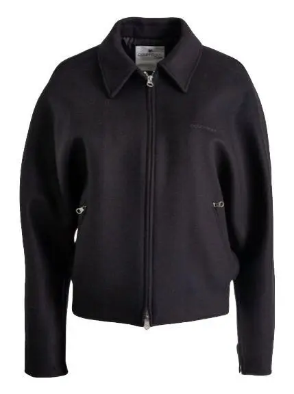 COURREGES Zip-up Jacket With Logo Detail - Black