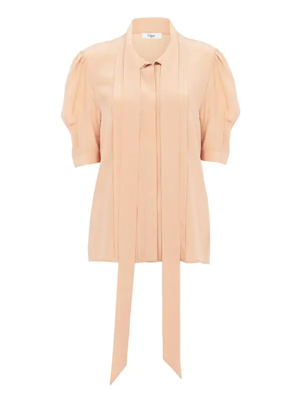 Chloé Tie Neck Puff Sleeve Blouse - Neutrals