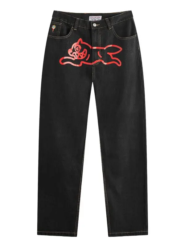 ICECREAM Running Dog-print Jeans - Black