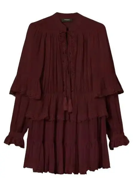 TWINSET Short Georgette Dress With Floral Embroidery - Brown