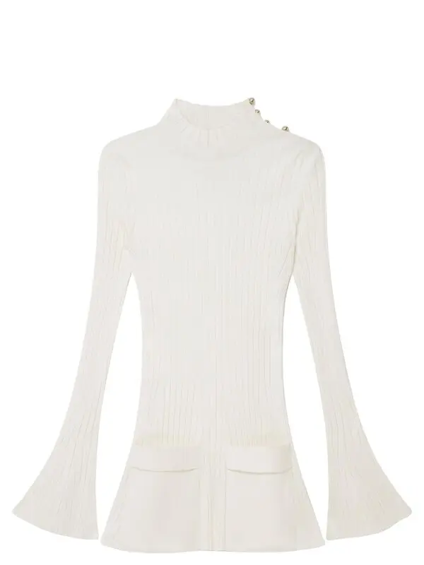 Stella McCartney Ribbed Knit Mini Dress With Button Details - Neutral