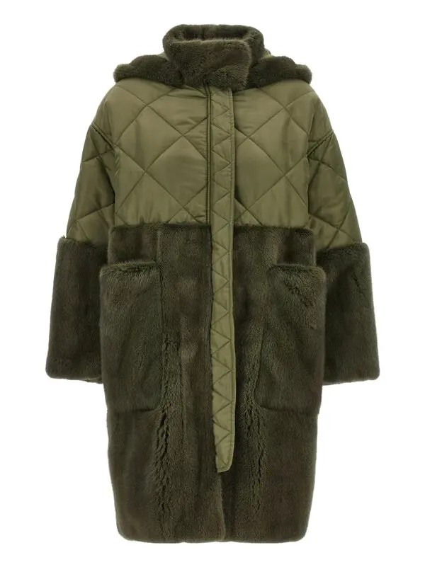 BLANCHA Long-sleeved Coat With Fur Accents - Green