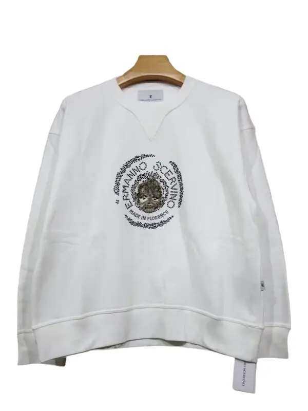 Ermanno Scervino Round Neck Long Sleeve Sweater With Embellished Detail - White