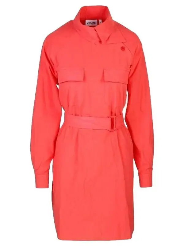 Kenzo Belted Shirt Dress With Asymmetrical Neckline - Orange