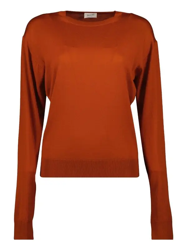 Saint Laurent Round Neck Ribbed Long Sleeve Pullover - Brown