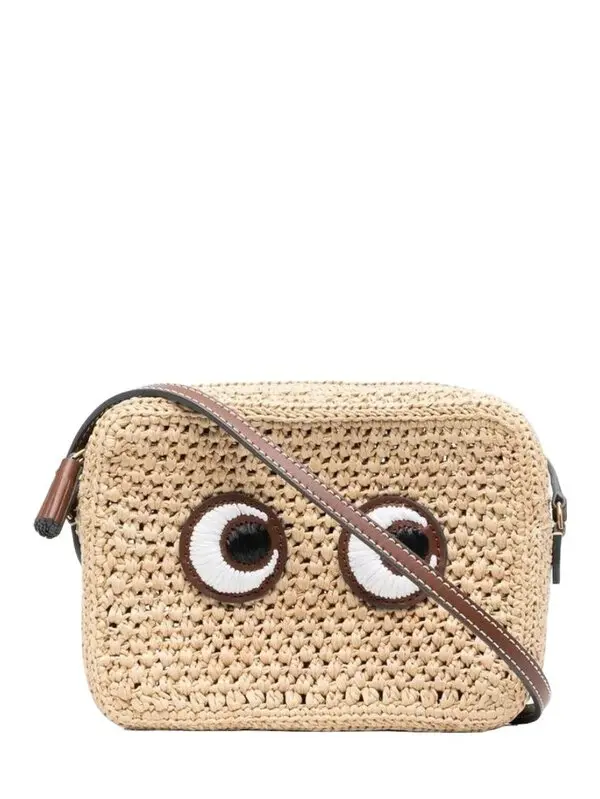 ANYA HINDMARCH Eyes Appliqué Woven Crossbody Bag - Nude