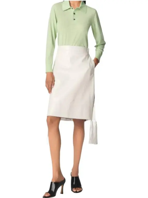 Bottega Veneta Shiny Leather Skirt With Tassel Details - White