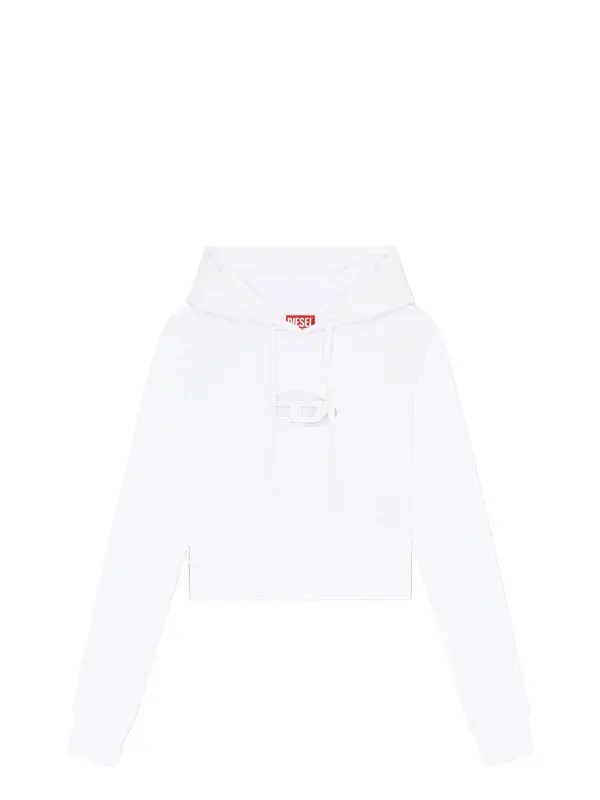 DIESEL® Cut-out Oval D Logo Cropped Hoodie - White