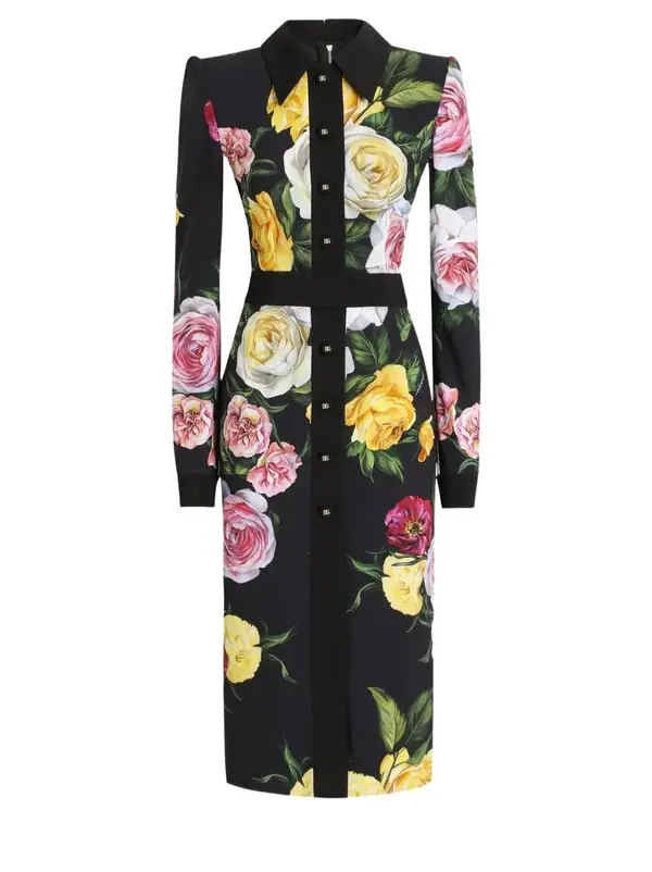Dolce & Gabbana Floral Print Calf-length Shirt Dress - Multicolor