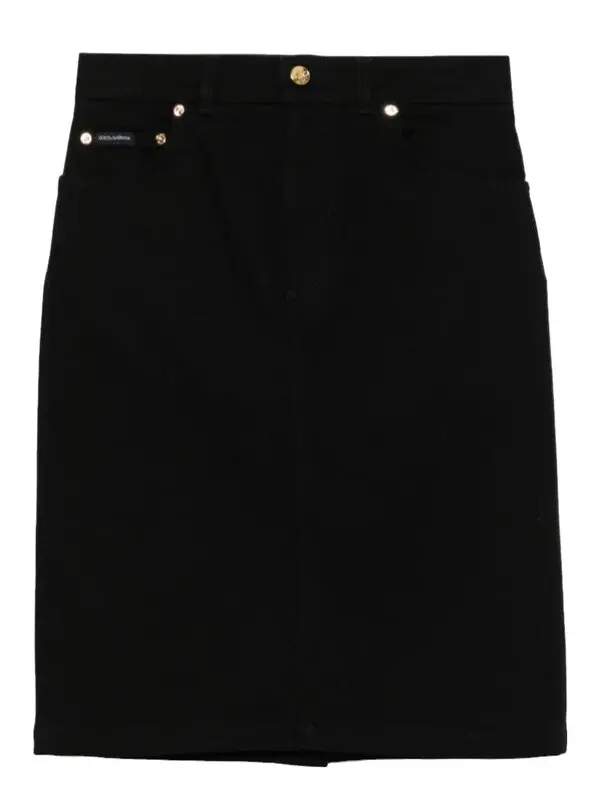 Dolce & Gabbana Logo Plaque Denim Midi Skirt - Black