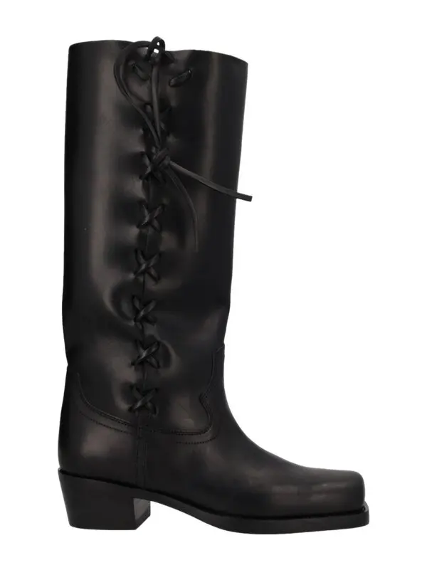 Paris Texas Lace-up Knee-high Boots - Black