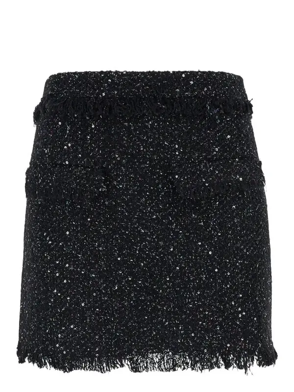 MSGM High-waist Frayed-trim Bouclé Mini Skirt - Black