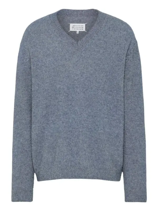 MAISON MARGIELA V-neck Pile Knit Sweater - Gray