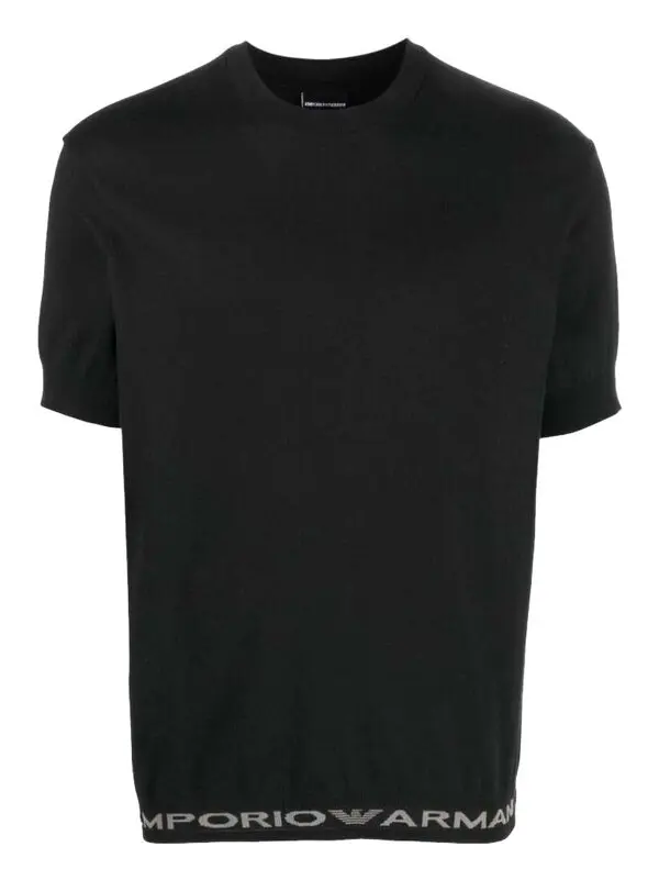 Emporio Armani Logo-trim Crewneck T-shirt - Black