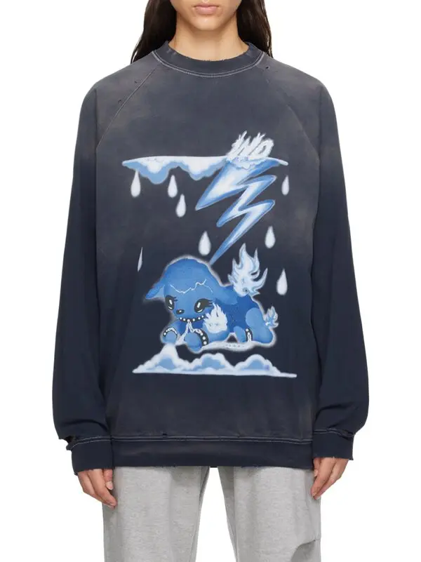 We11Done Round-neck Long-sleeved Hoodie - Blue