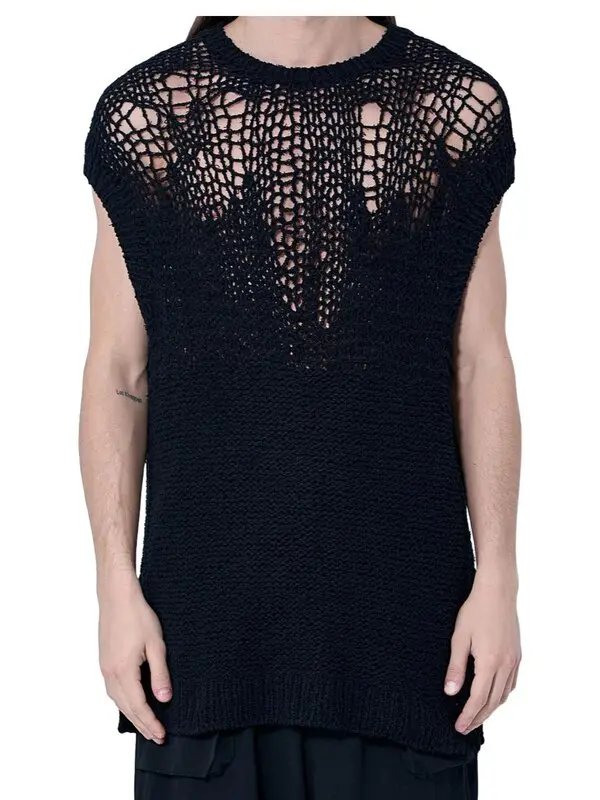 Yohji Yamamoto Open Knit Sleeveless Vest - Black
