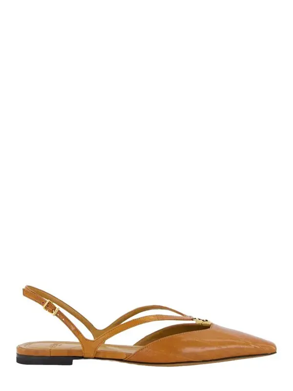 Fendi Square-toe Flats With Ff Logo And Adjustable Ankle Strap - Orange