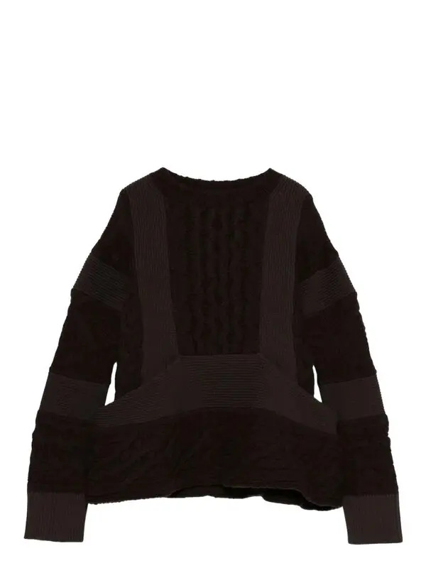 Sacai Crew Neck Long Sleeve Cable Knit Sweater With Pockets - Brown