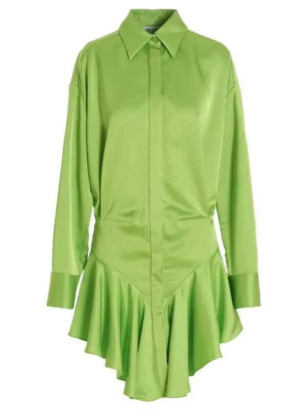 Attico Ruffled Hem Satin Mini Dress - Green