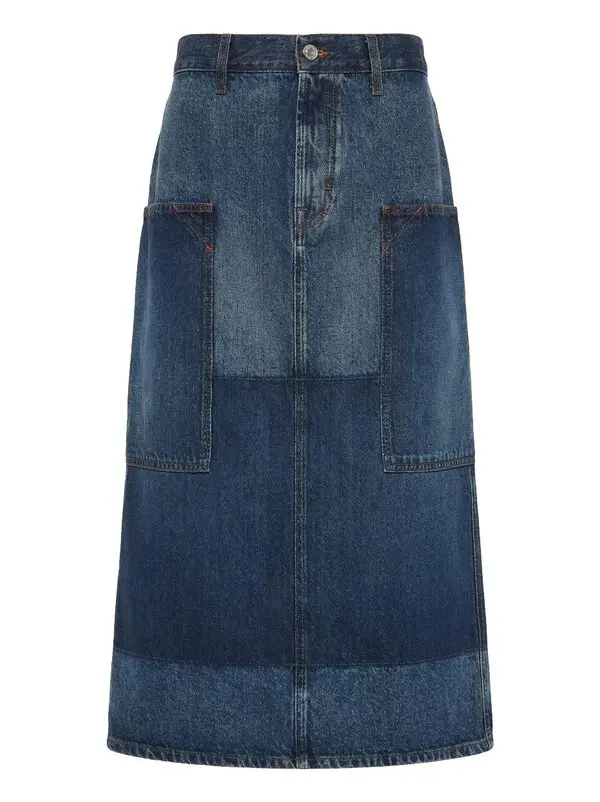 Gucci Patchwork Denim Midi Skirt - Blue