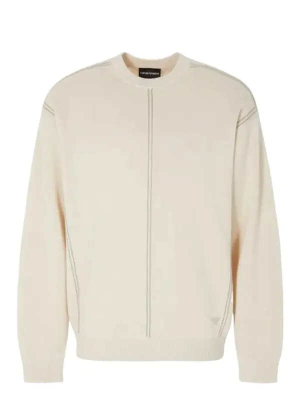 Emporio Armani Contrast Stitch Crew Neck Jumper - White