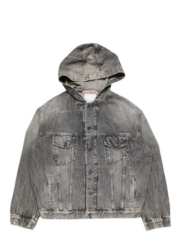 Acne Studios Washed Black Hooded Denim Jacket - Gray